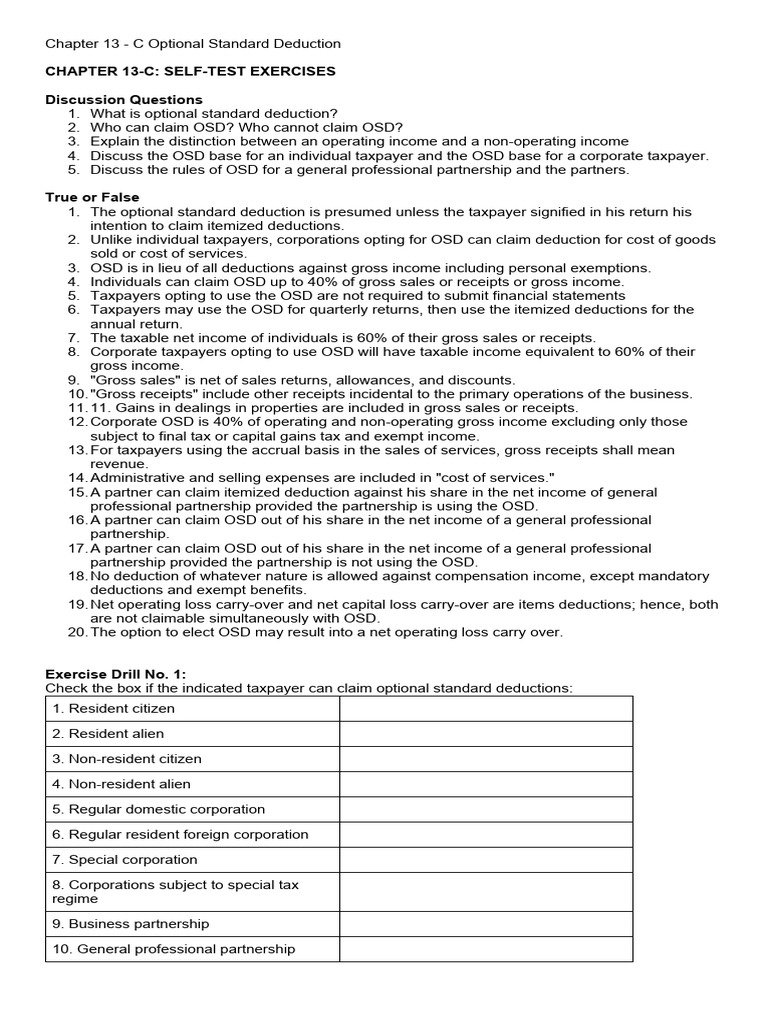 Chapter 13C - Optional Standard Deduction | PDF | Tax Deduction | Gross Income