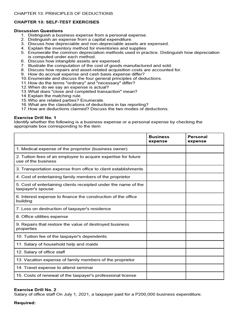 Chapter 13 - Principles of Deductions | PDF