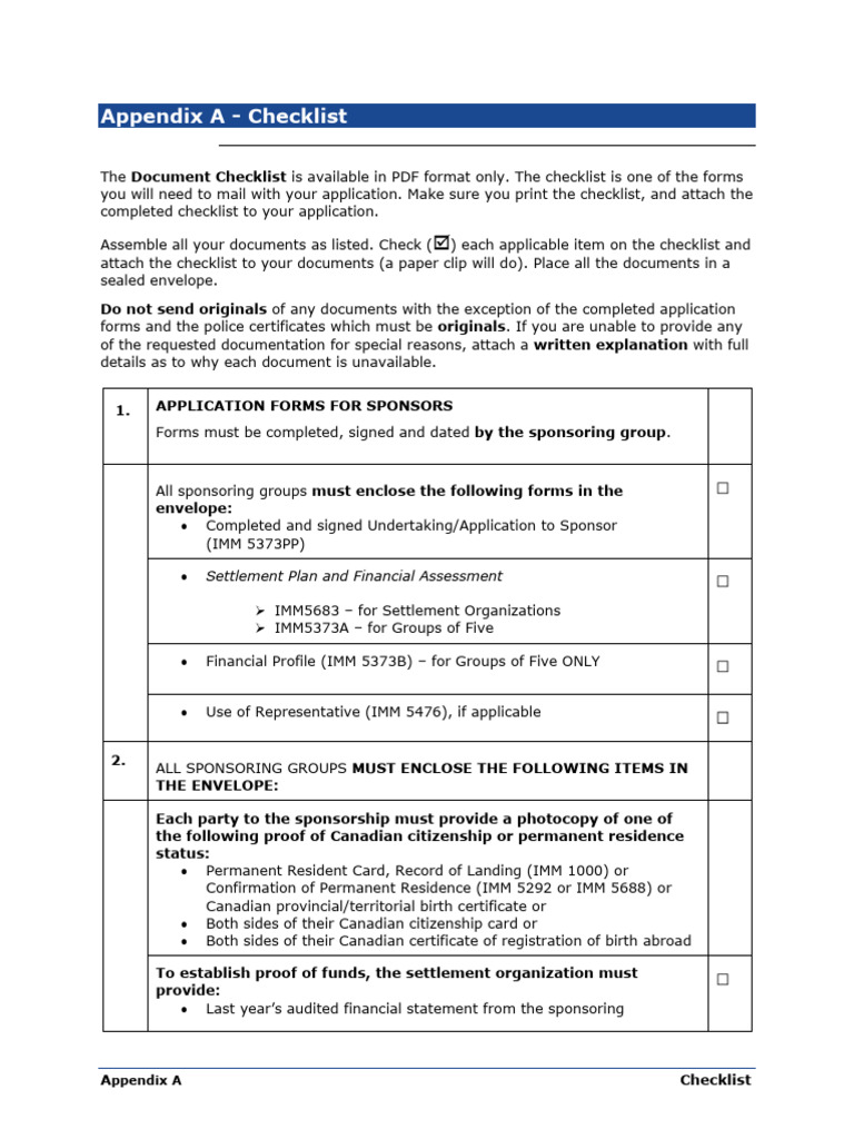 Sponsorship Application Document Checklist | PDF | Payments | Cheque