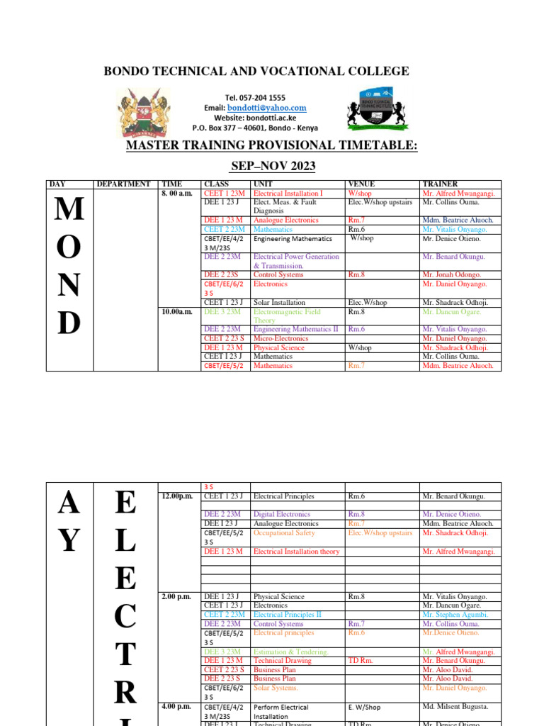 Sep-Nov Timetable 2023.draft 2 | PDF | Electrical Engineering | Electricity