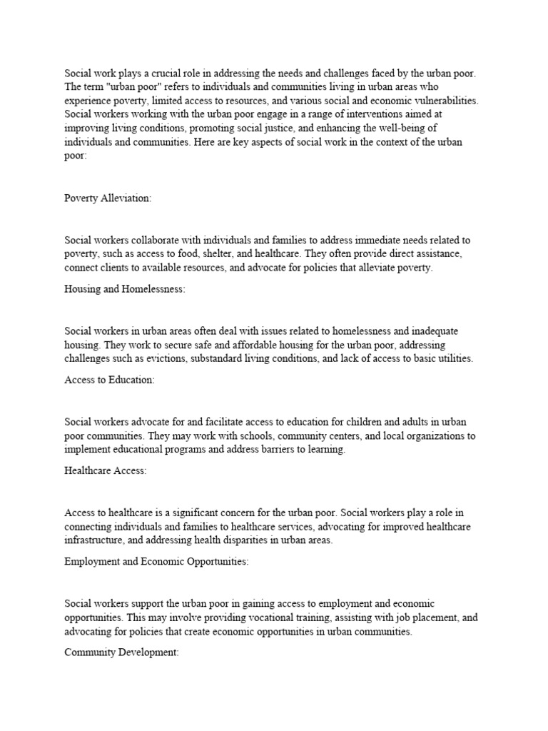 Social Work Strategies for Urban Poor | PDF | Poverty | Poverty ...