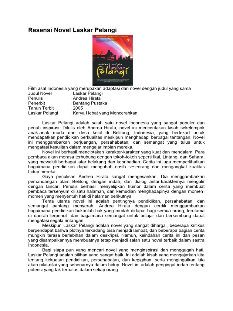 Resensi Novel Dan Film Laskar Pelangi | PDF