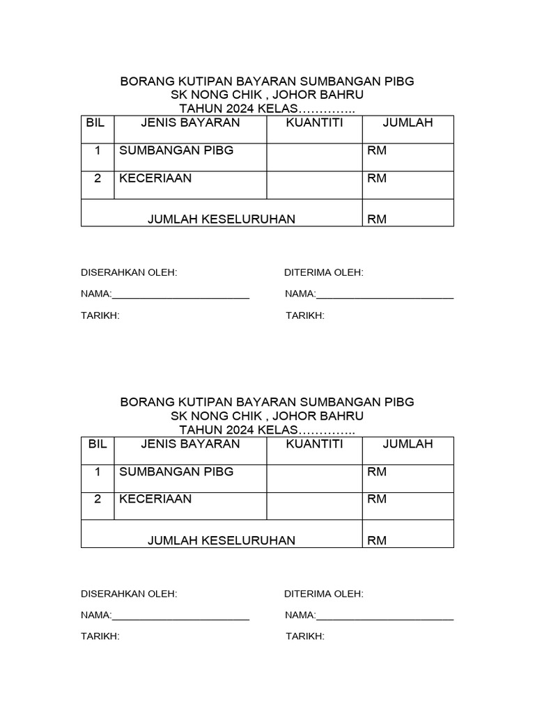 BORANG - KUTIPAN - SUMBAngan Pibg 20242 - 3 | PDF