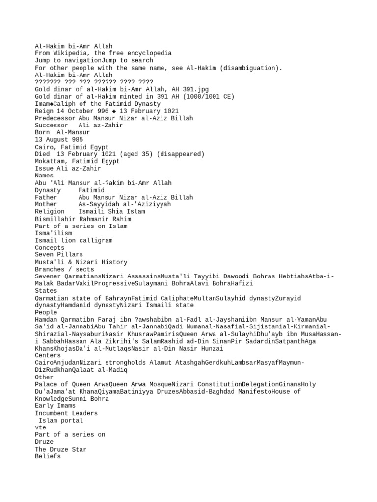 Al Hakim Bi Amr Allah | PDF