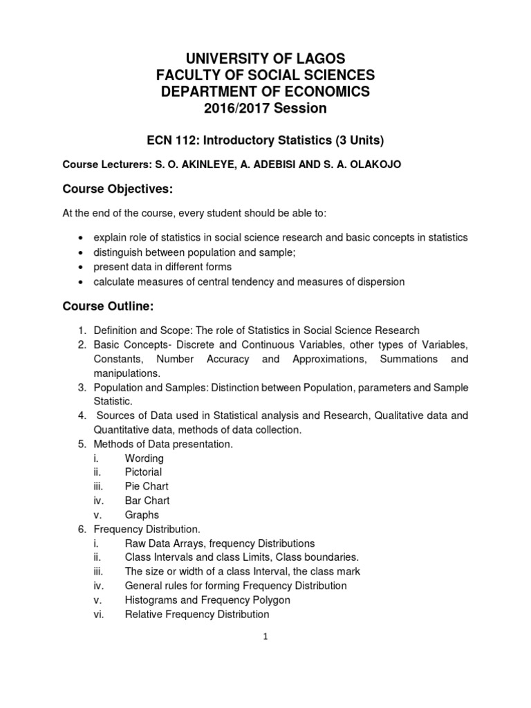 Introductory Statistics Course Outline | PDF | Probability Distribution ...