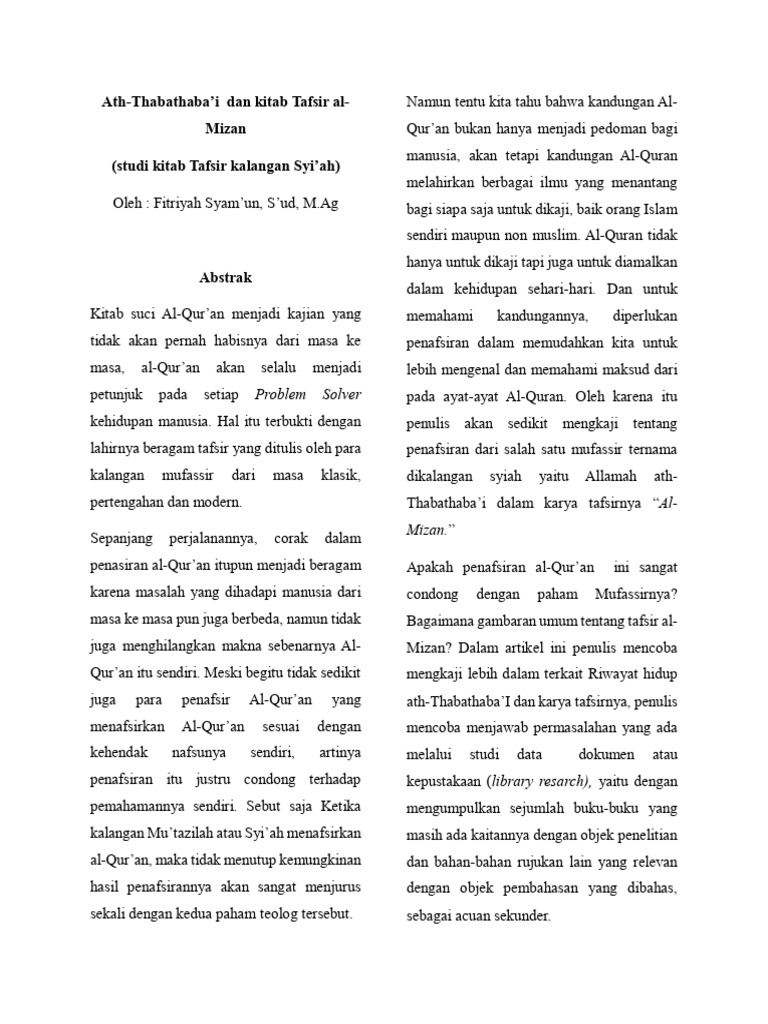 Ath Thabathaba'i Dan Tafsir Al-Mizan | PDF | Ilmu Sosial | Agama & Spiritualitas