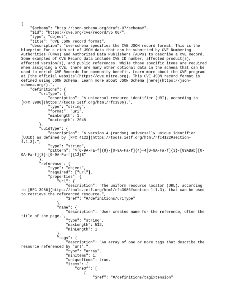 Cve Json 50 Schema Json Pdf Computer Program Programming