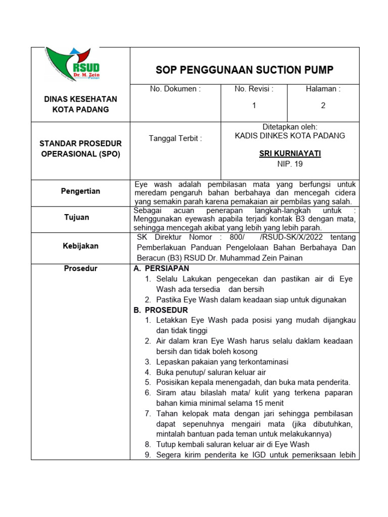 SOP Penggunaan Suction Pump Kesehatan | PDF
