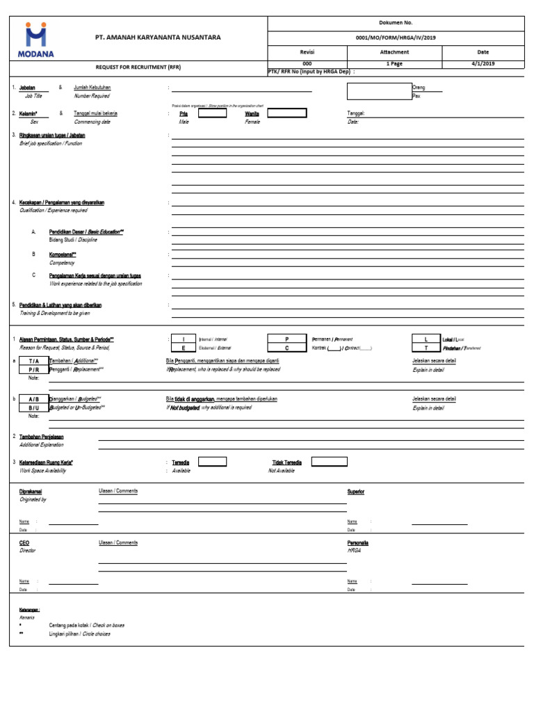 Recruitment Request Form Template | PDF