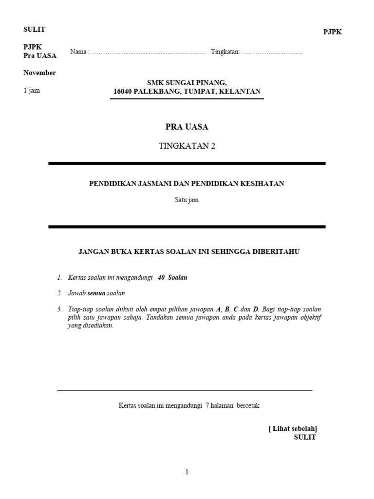 PJK Tingkatan 2 | PDF