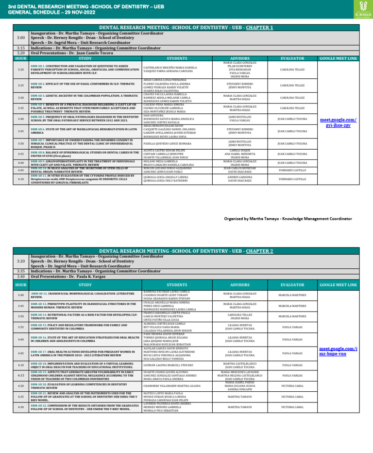 General Schedule-Dental Research Meeting - School of Dentistry - Ueb ...
