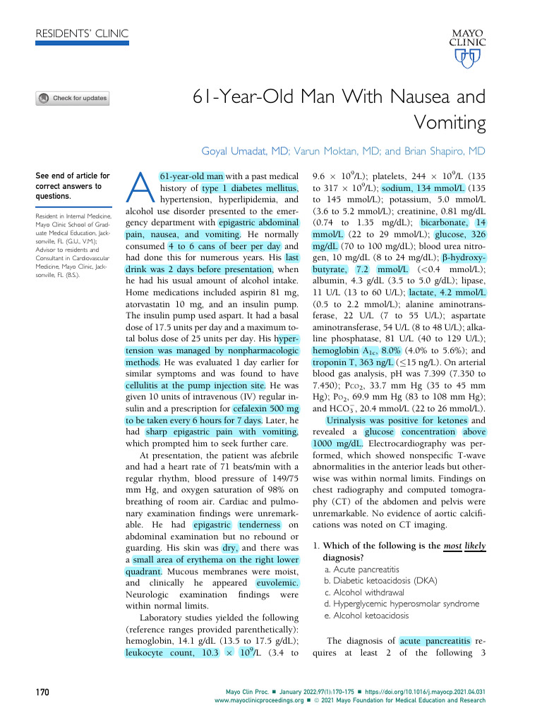 (Mayo Clinic Proceedings, Jan 2022) - 61-Year-Old Man With Nausea and ...