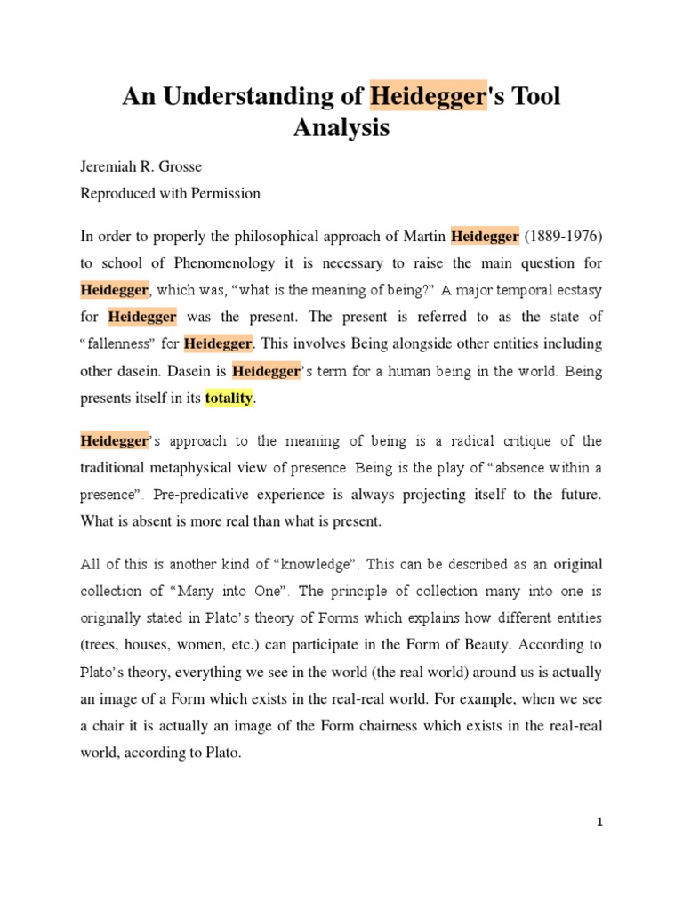Totality in Heidegger's Analysis of Tool Being Complete | PDF | Martin ...