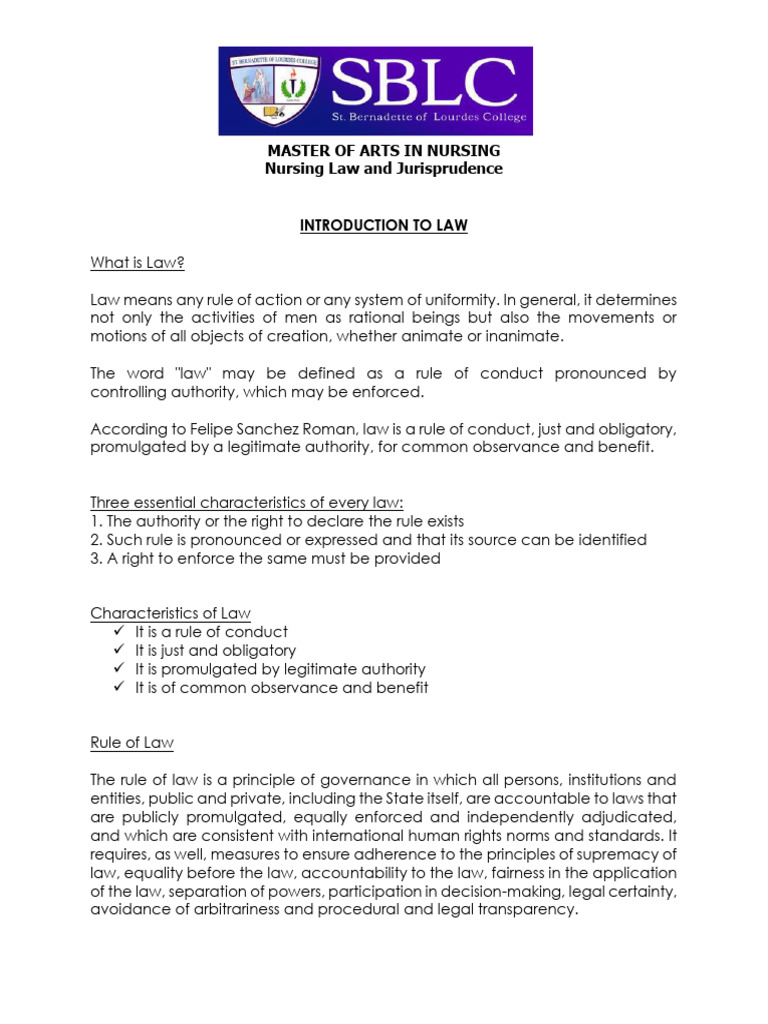 MAN Introduction To Law Handout | PDF | Judiciaries | Rule Of Law