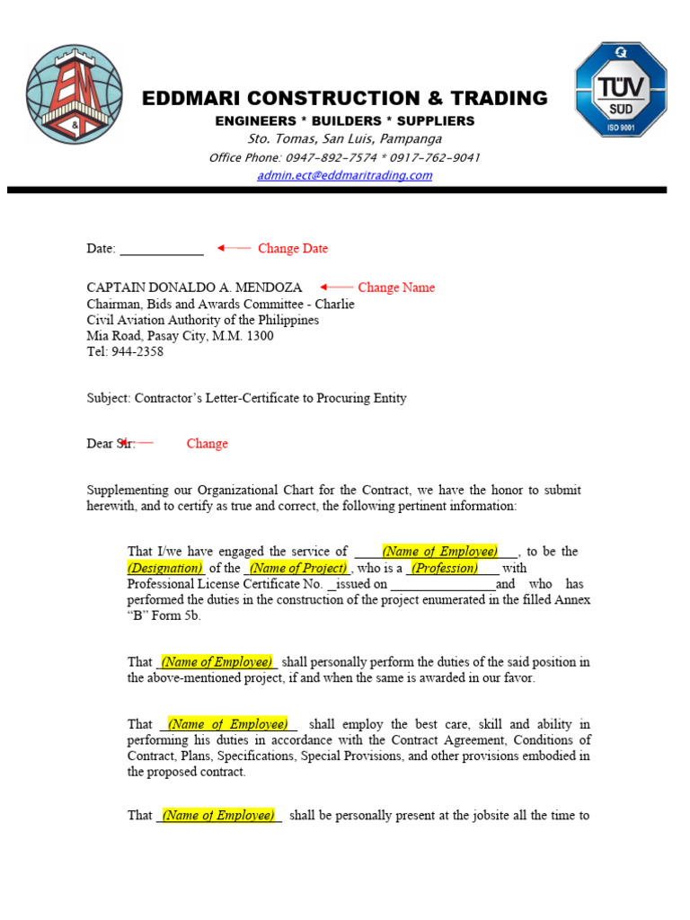 Contractor's Certificate to Procuring Entity | PDF | Employment | Justice