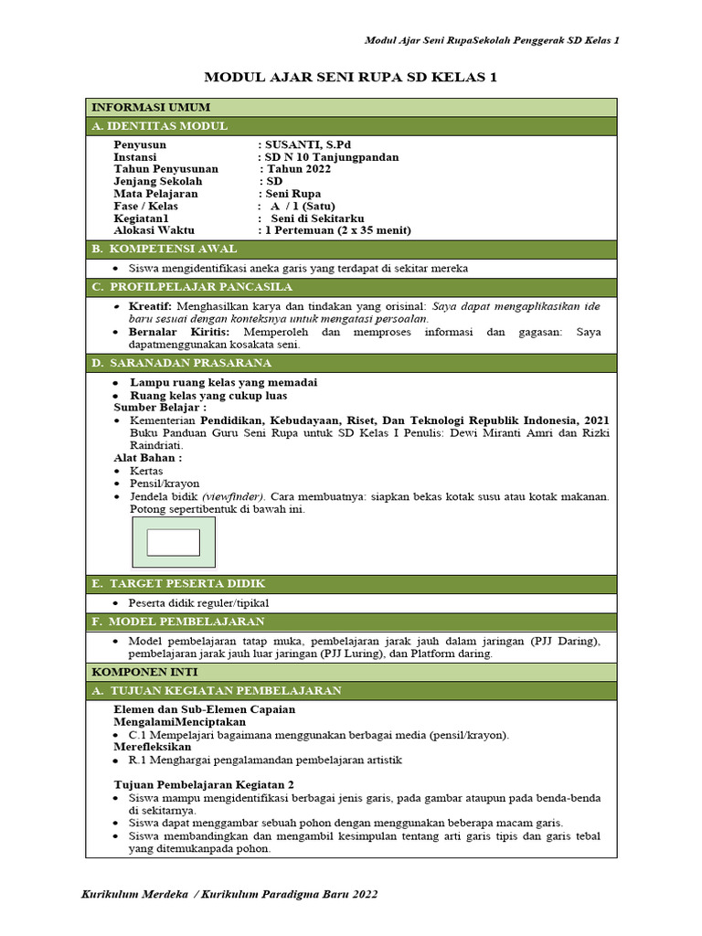 Senbud Kelas 1 Keg 2 | PDF