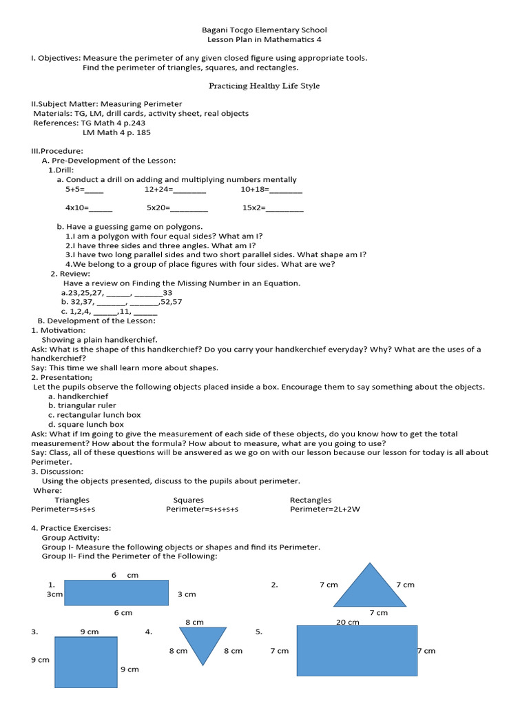 Lesson Plan in Math 4 | PDF | Classical Geometry | Euclidean Geometry