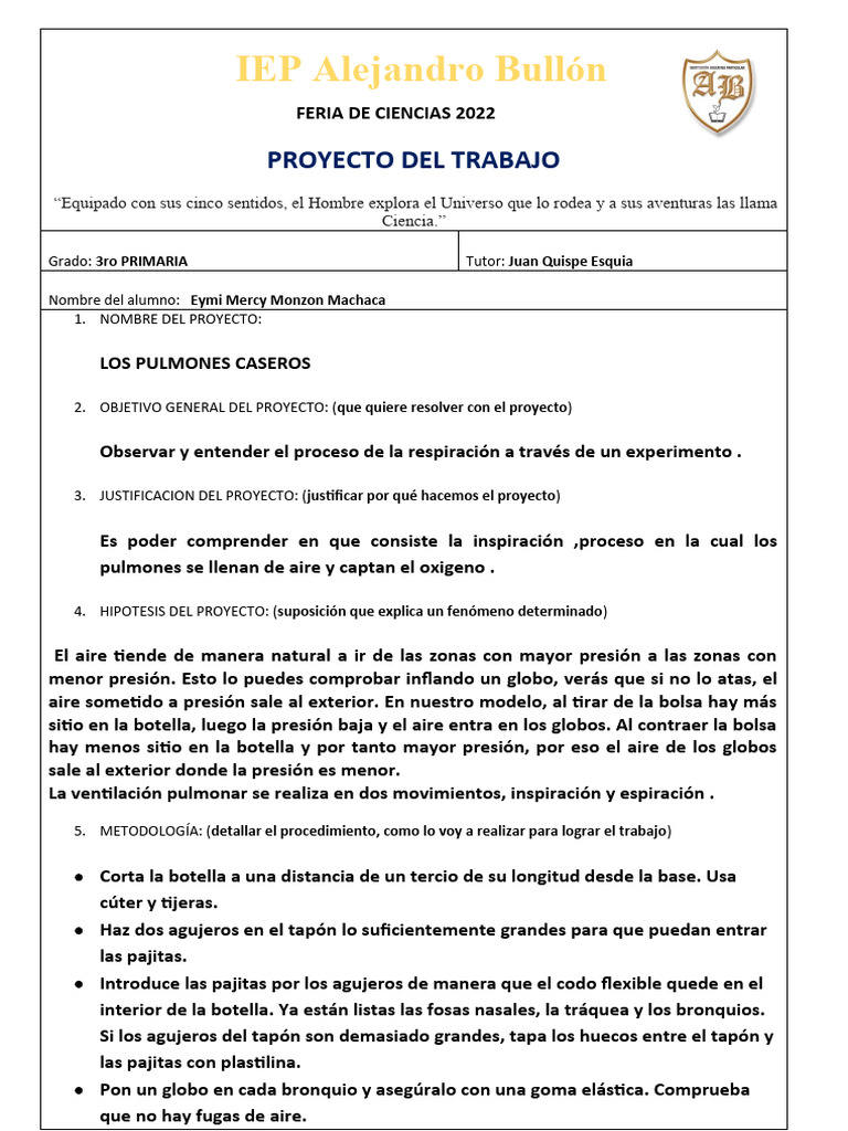 Feria de Ciencias 2022 Primaria | PDF | Botella | Pulmón Feria de Ciencias 2022 Primaria | PDF | Botella | Pulmón