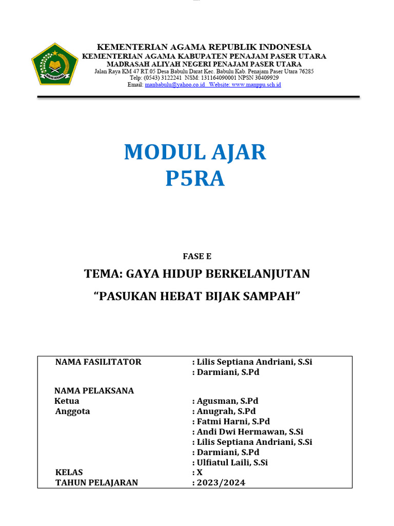 Modul P5ra Tema Gaya Hidup Berkelanjutan | PDF