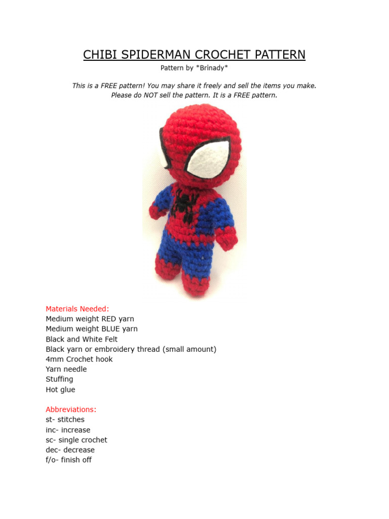 Chibi Crochet Spiderman Amigurumi PDF Pattern 1 | PDF