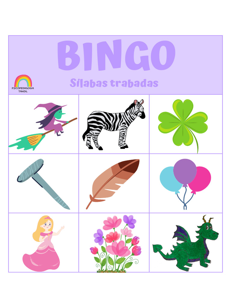 Bingo Sílabas Trabadas. AFLORAR PSICOPEDAGOGIA | PDF