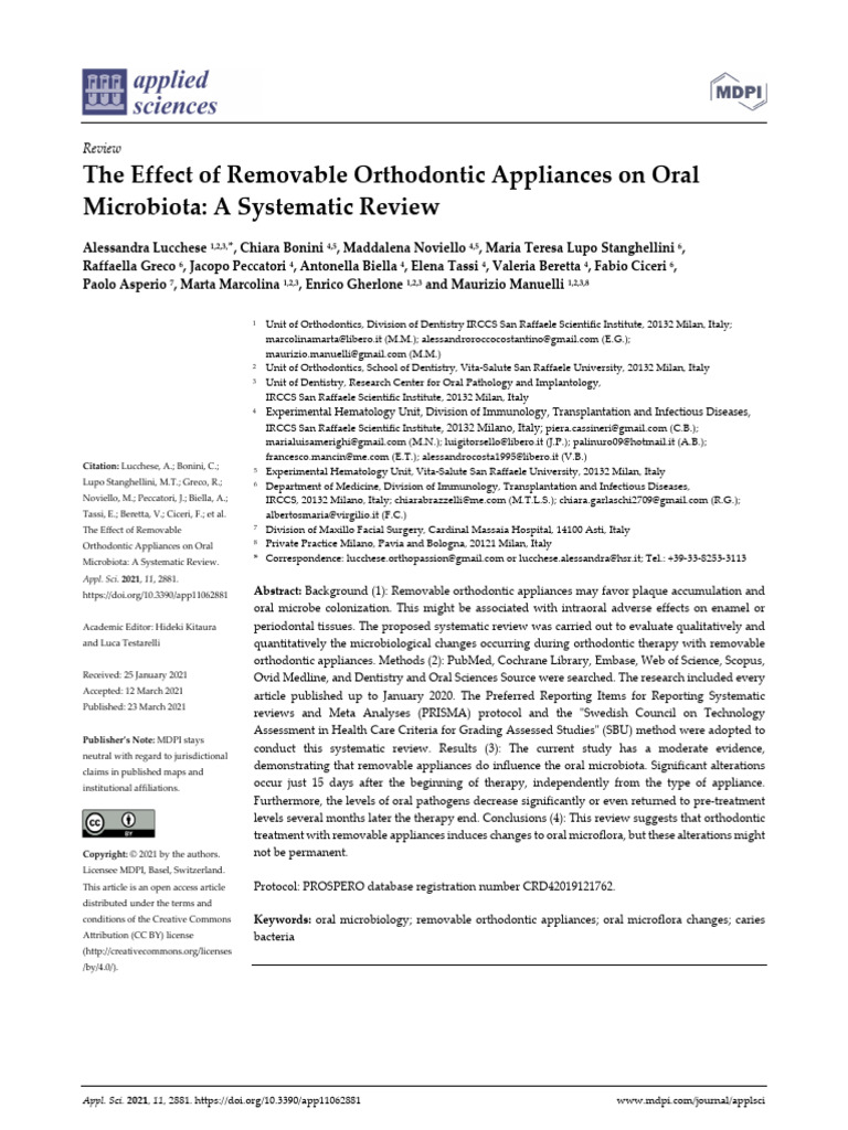 The Effect of Removable Orthodontic Appliances On Oral Microbiota - A Systematic Review | PDF ...