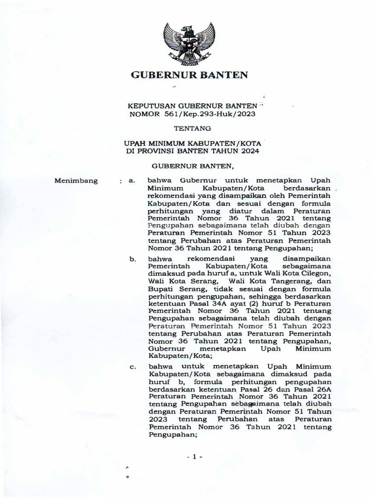 SK UMK Banten 2024 | PDF