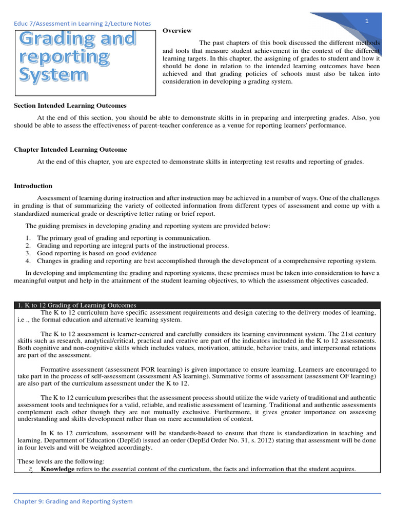 Chapter 9 - Grading and Reporting System | PDF | Educational Assessment ...