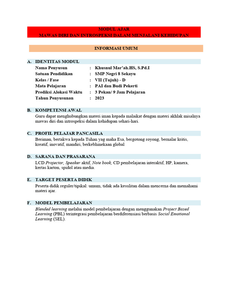 Modul Ajar Kelas 7 PAI - Bab 7 | PDF | Karier & Perkembangan