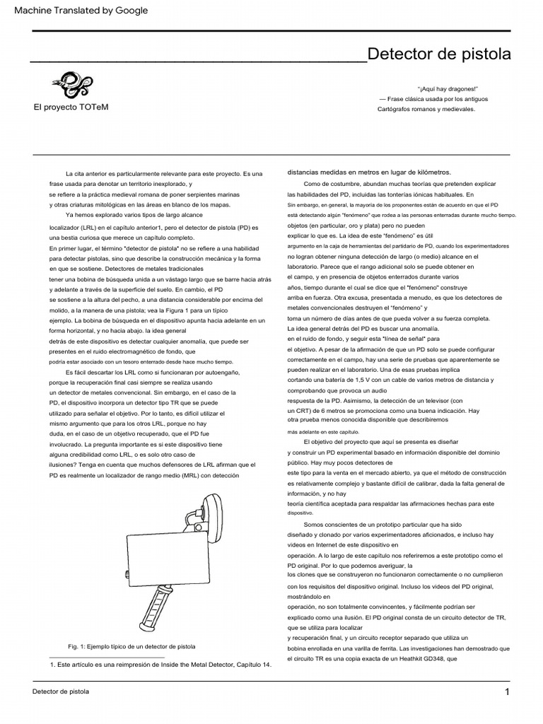 Detector de Pistola: Funcionamiento y Diseño | PDF | Inductor | Antena (Radio)