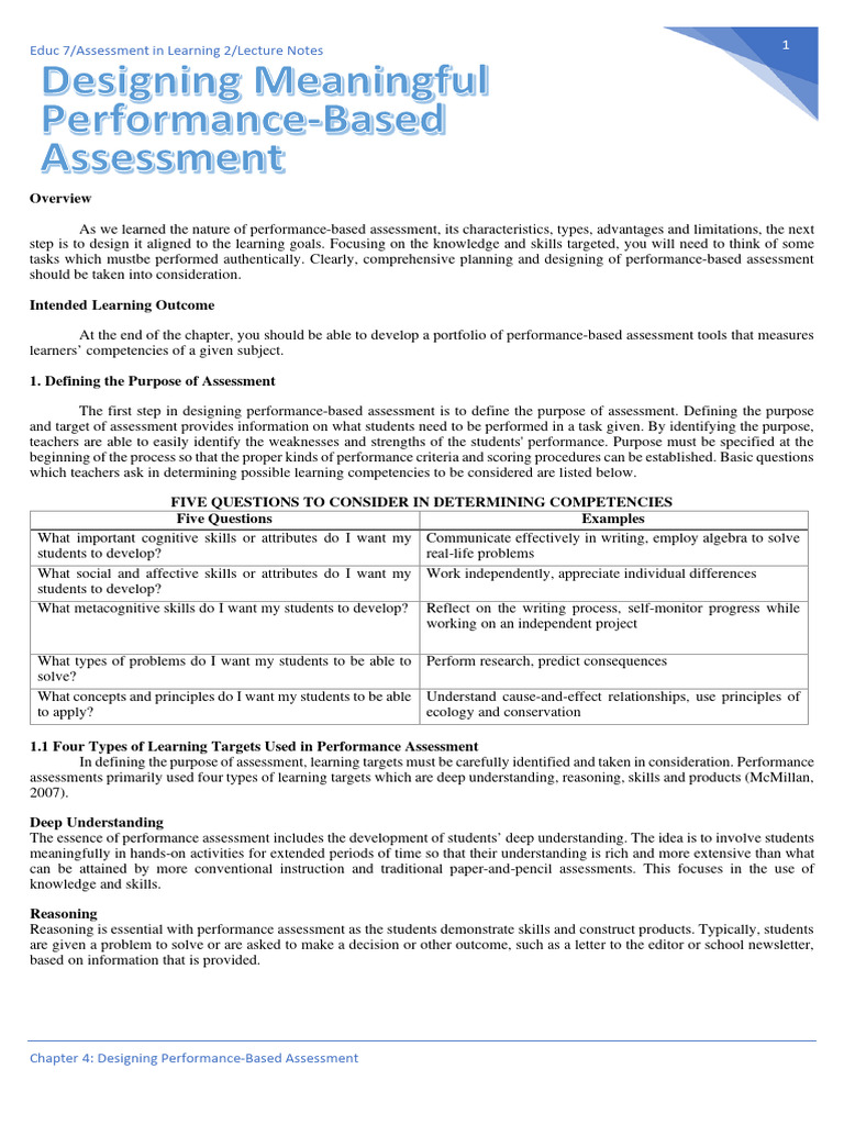 Chapter 4 - Designing Meaningful Performance-Based Assessment | PDF ...