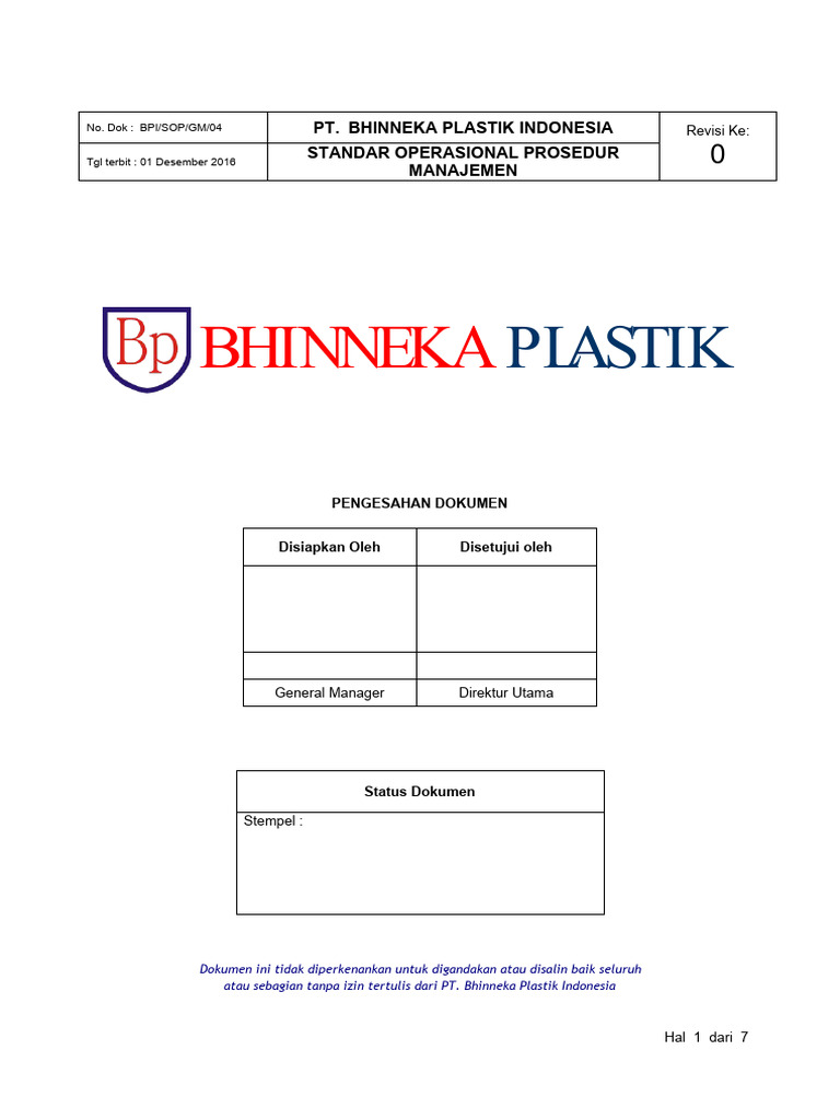 BPI - SOP - GM - 04 Prosedur Manajemen | PDF
