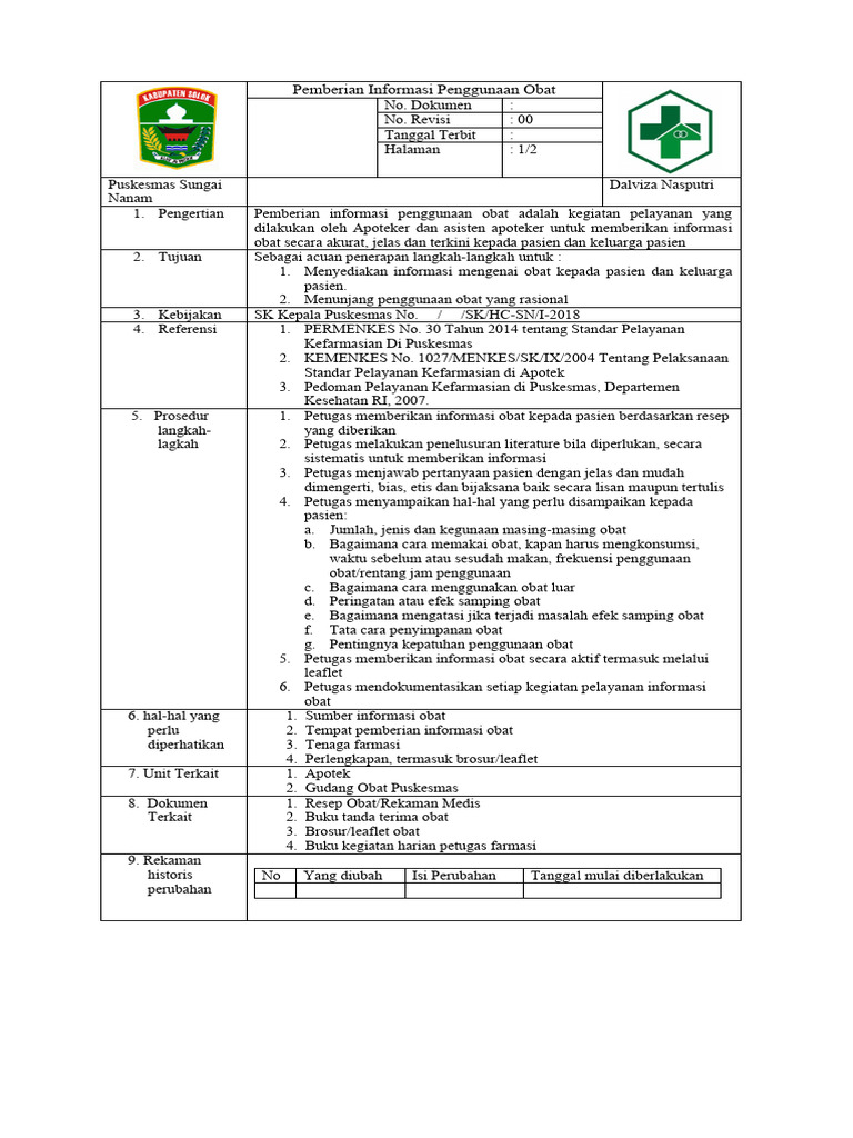 8.2.3.3 SOP Pemberian Informasi Penggunaan Obat | PDF