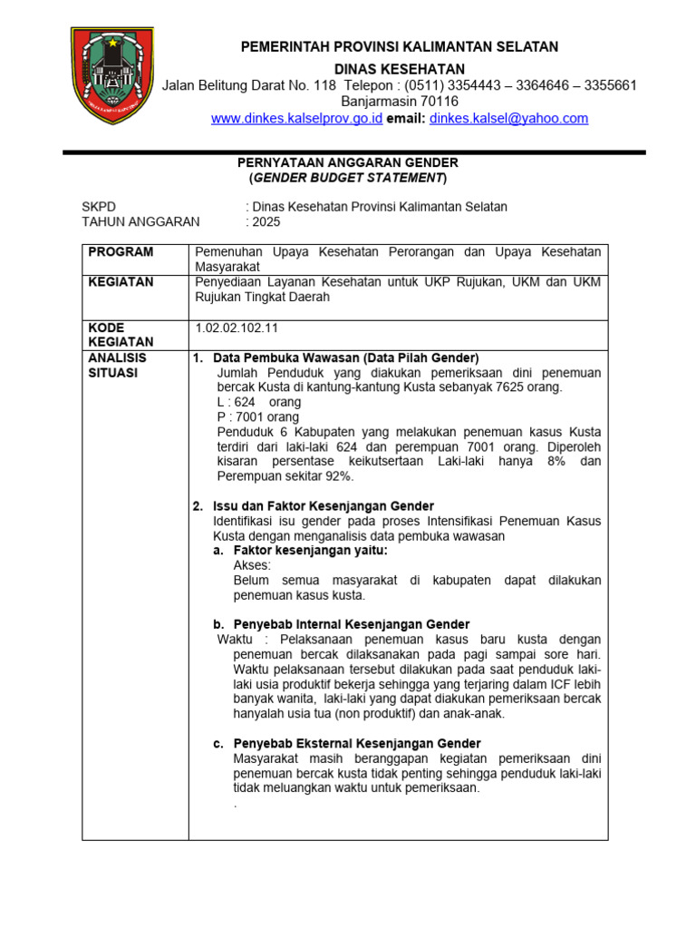 Oktober Gbs Icf 2025.apbd (Gender) | PDF