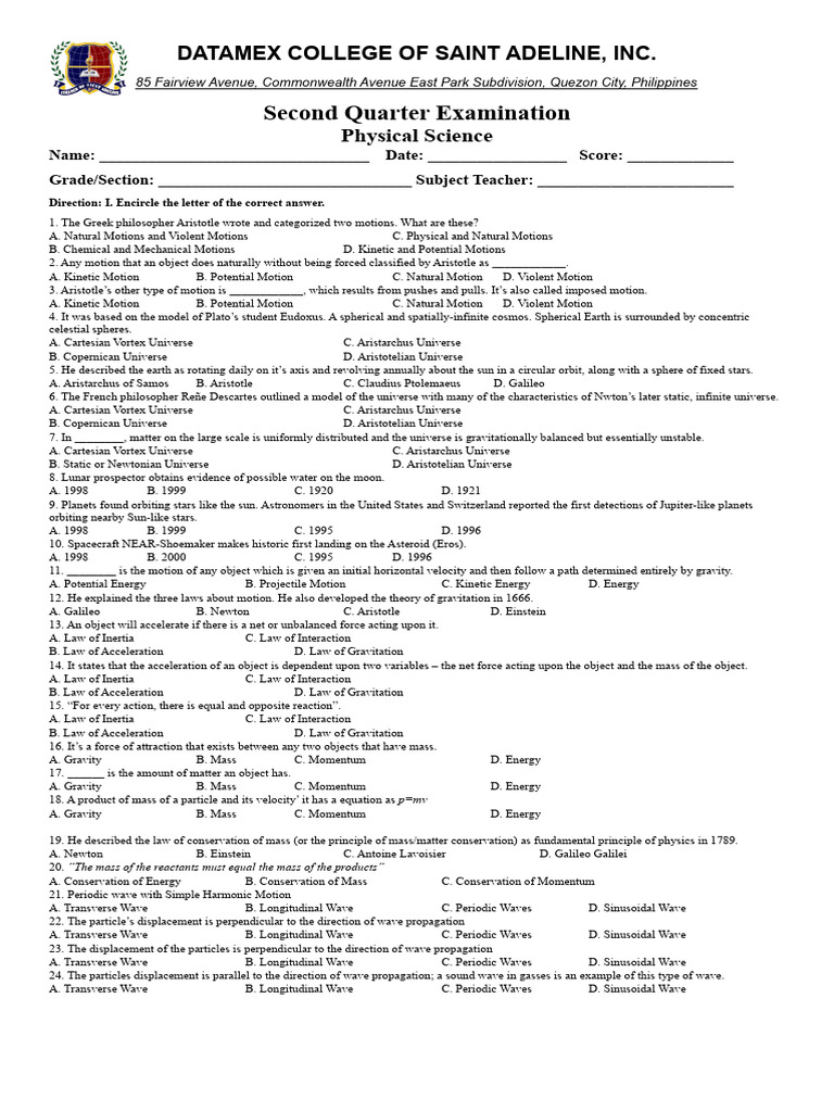 Grade 12 Physical Science Exam Review | PDF | Waves | Gravity