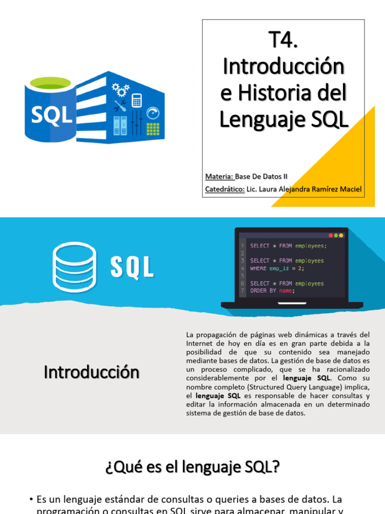 T4. Introducción e Historia Del Lenguaje SQL PDF | PDF | SQL | Bases de datos