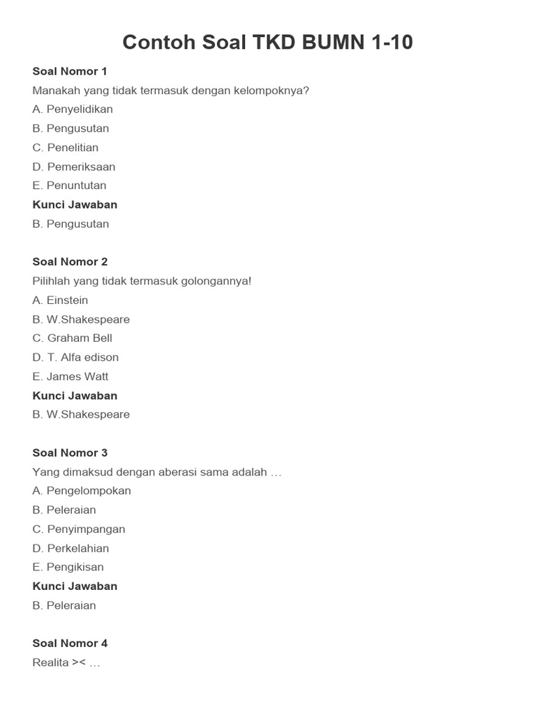 Contoh Soal TKD BUMN 1 | PDF