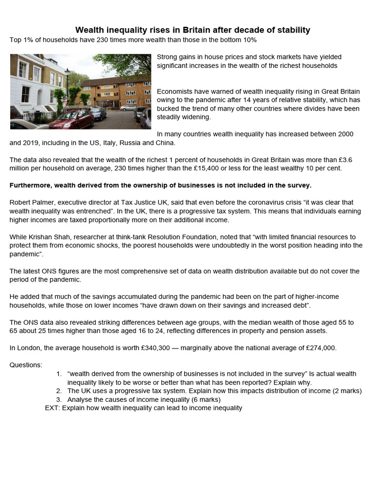 UK Wealth Inequality Case Study With Questions | Download Free PDF ...