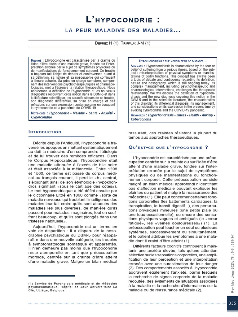 Comprendre l'hypocondrie et ses enjeux | PDF | Trouble mental ...