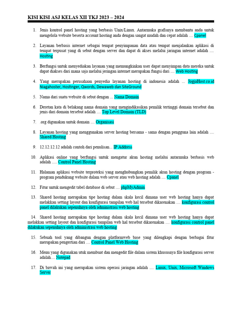 Kisi Kisi Asj Kelas Xii TKJ 2023 - 2024 | PDF | Bisnis | Teknologi & Rekayasa