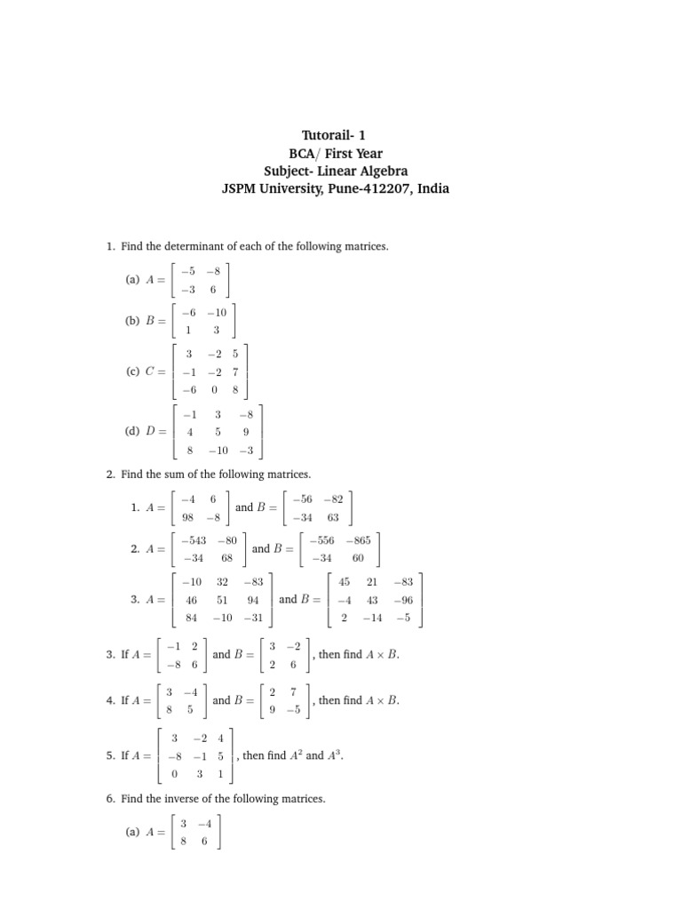 Tutorial 1-1 | PDF | Matrix (Mathematics) | Determinant