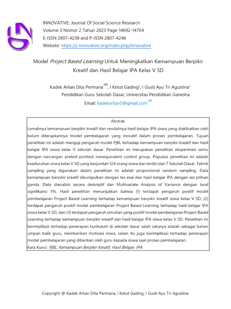 Model Project Based Learning Untuk Meningkatkan Kemampuan Berpikir | PDF