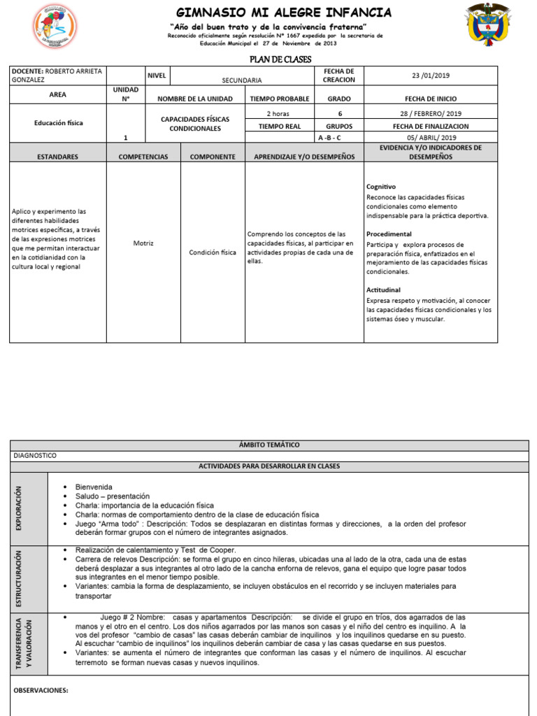 Plan de Clase 6 Ipdo | PDF | Educación Física | Maestros