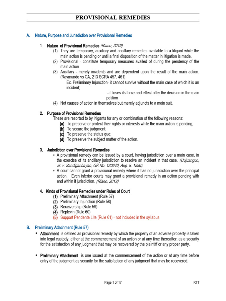 Provisional Remedies Word | PDF | Injunction | Judgment (Law)