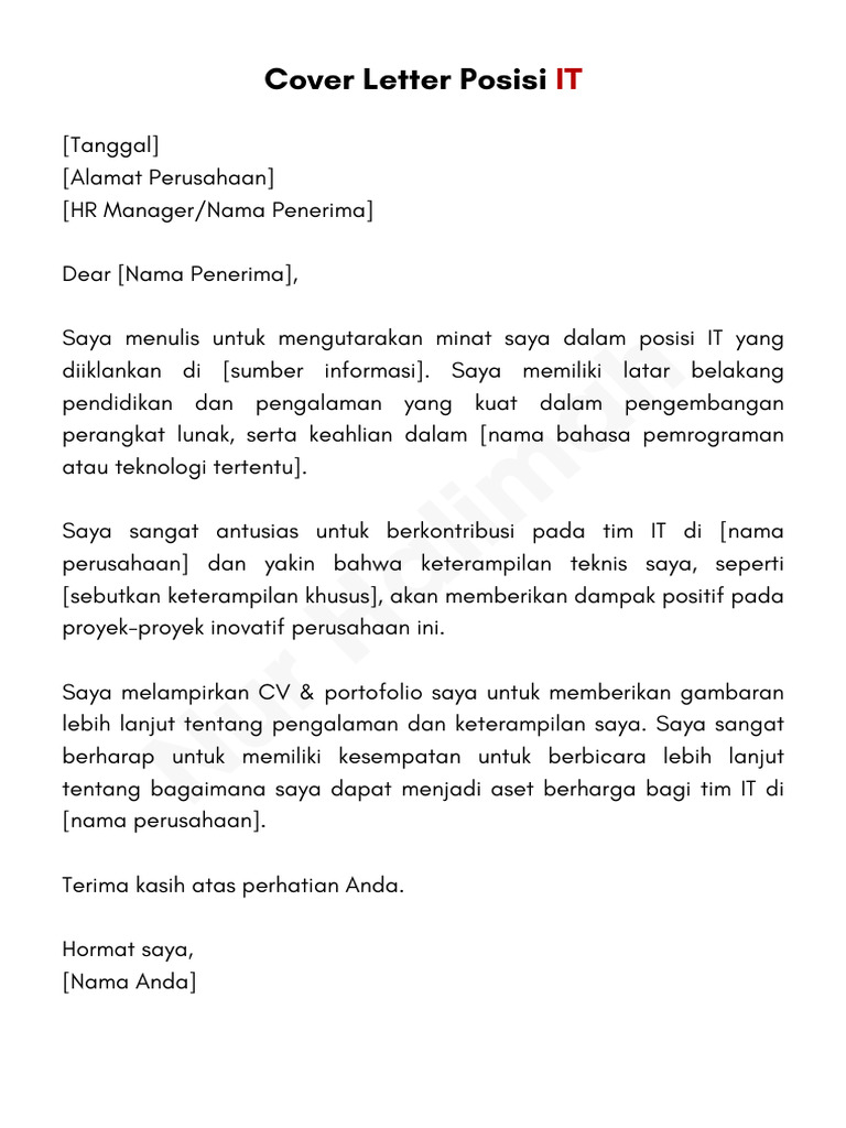 Contoh Cover Letter untuk Posisi IT | PDF