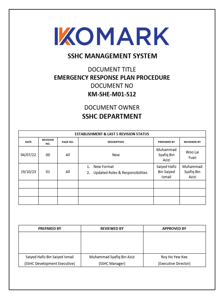 Emergency Response Procedure (SSHC) | PDF | Emergency | Emergency ...