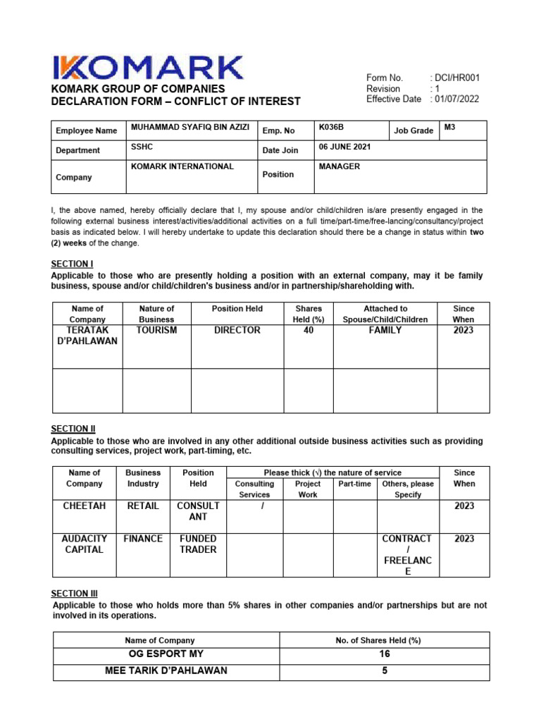 Declaration Form - Conflict of Interest | PDF | Justice | Crime & Violence
