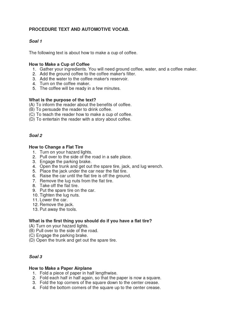 Soal - Procedure Text and Automotive Vocab | Download Free PDF | Car ...