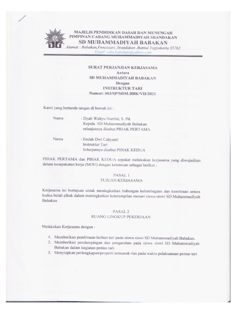 MOU Dengan Instruktur Tari | PDF