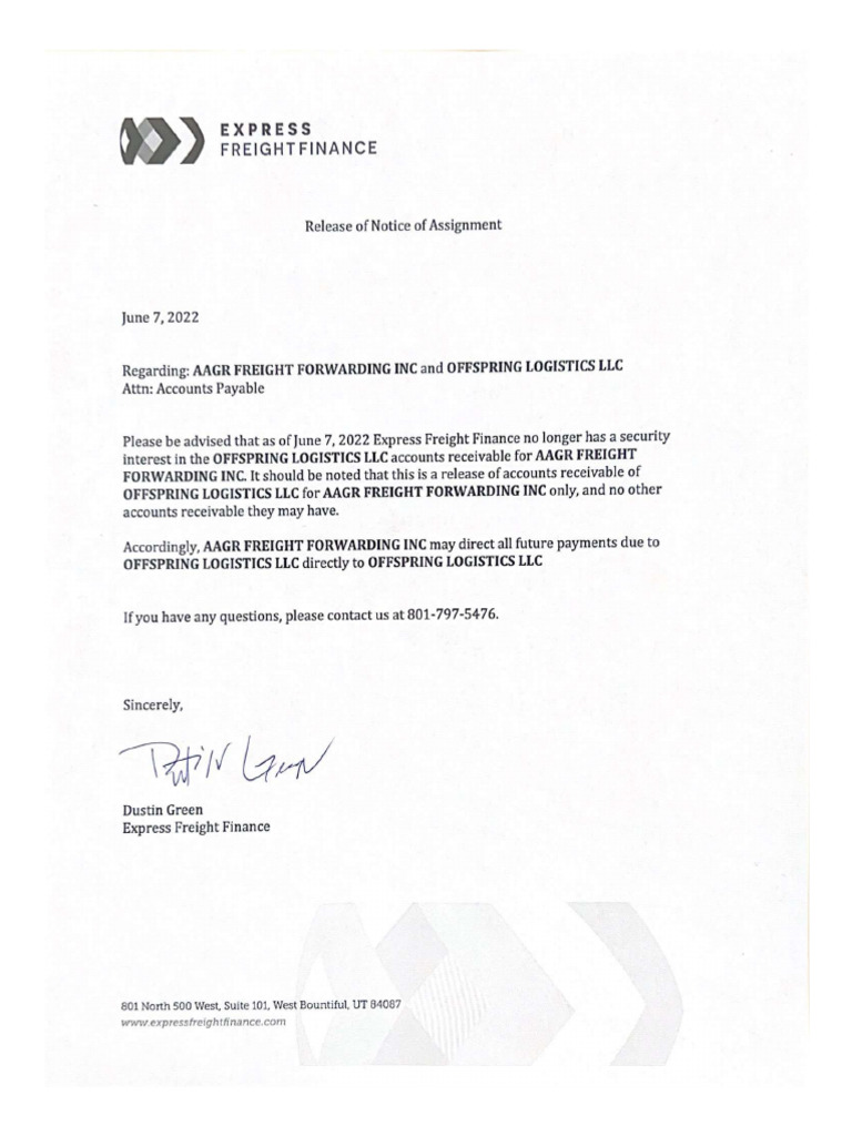 Release Letter - AAGR Freight Forwarding | PDF